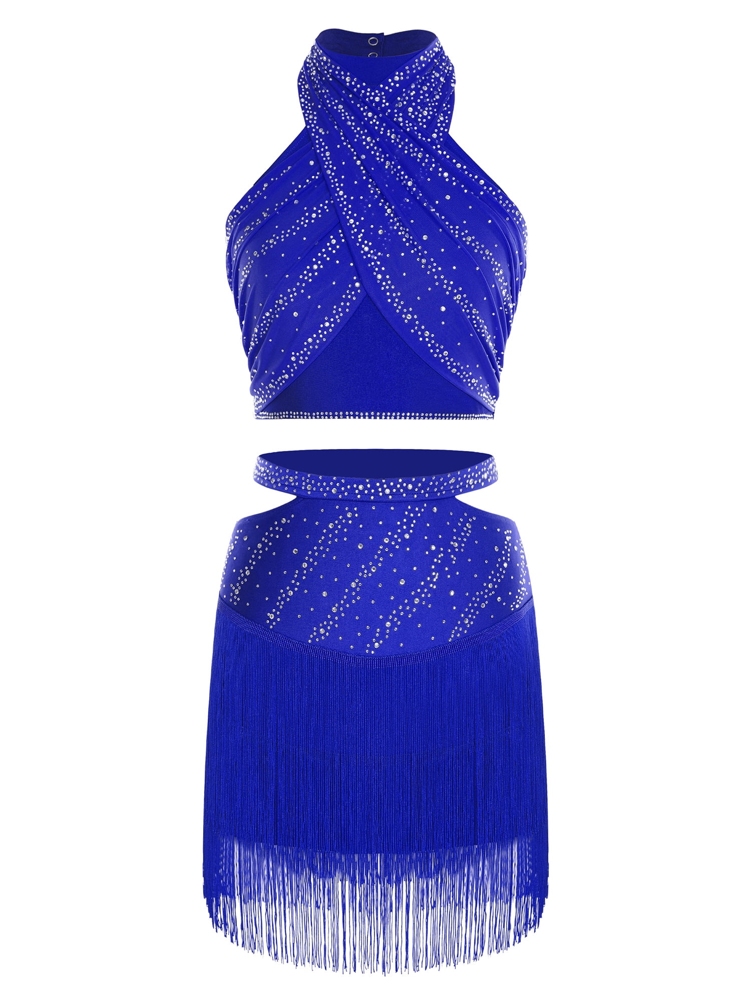 Sholeno Women's Latin Dance Outfits Fringe Swing Skirt with Crop Top ...