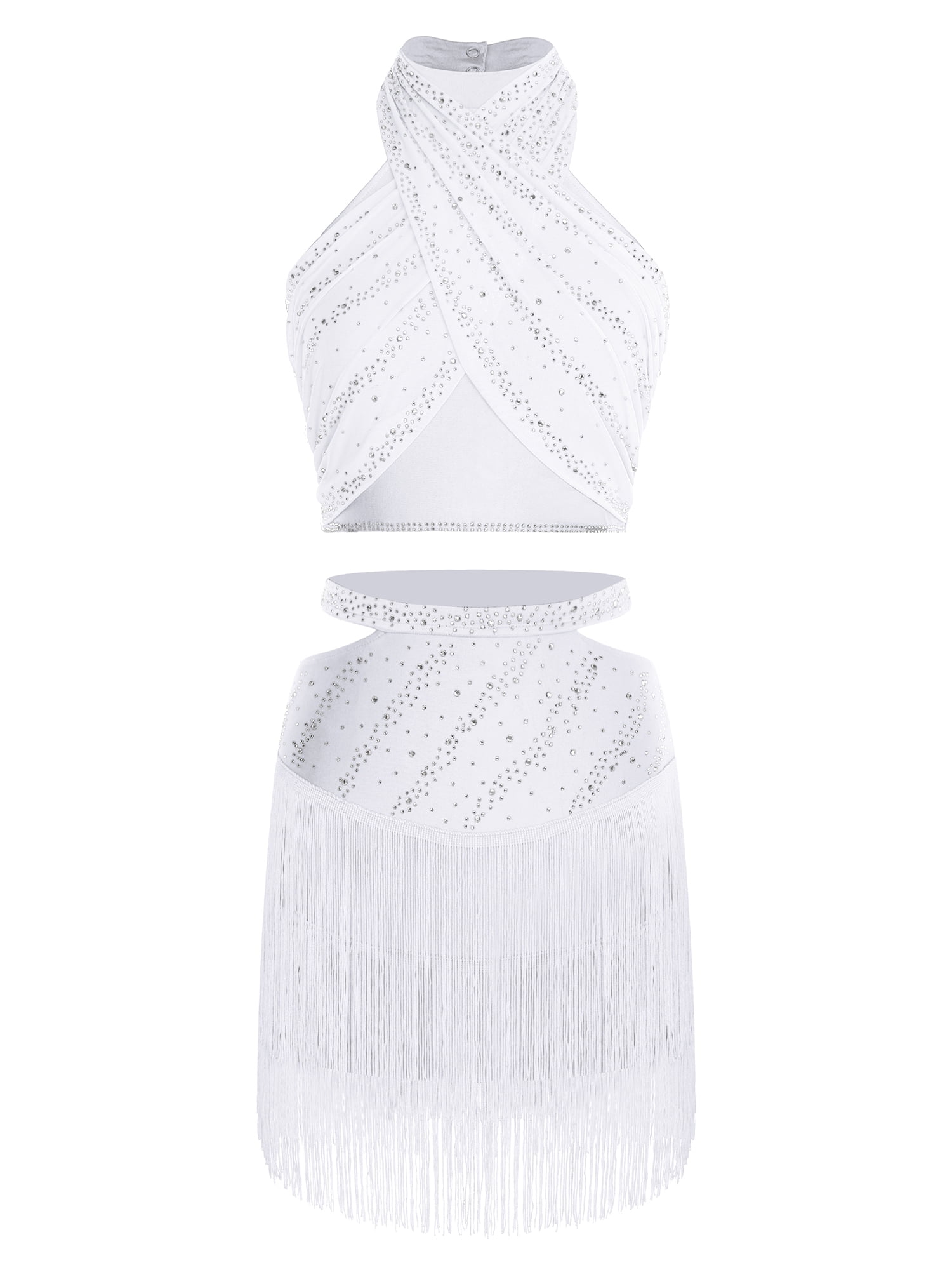 Sholeno Women's Latin Dance Outfits Fringe Swing Skirt with Crop Top ...