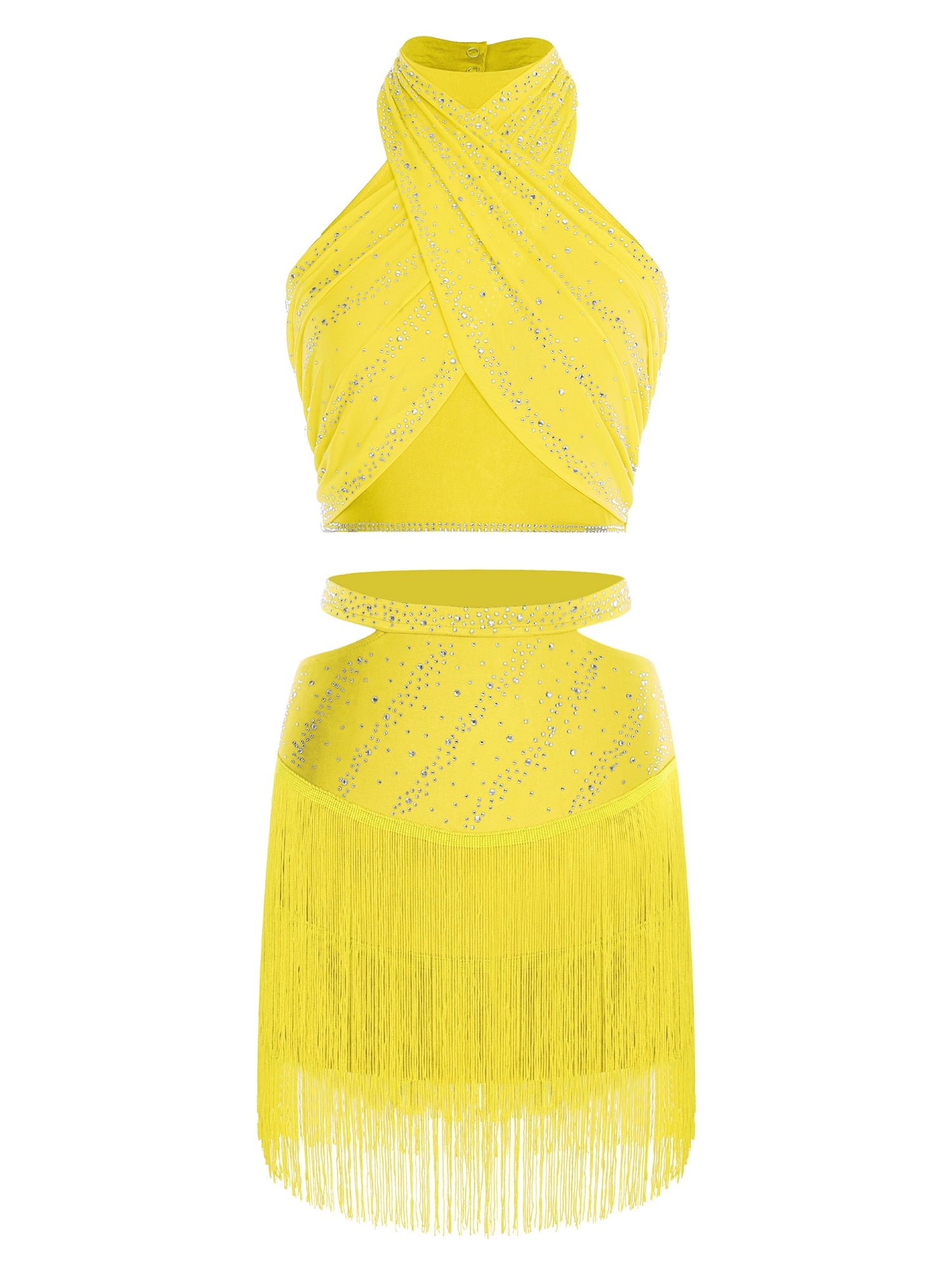 Sholeno Women's Latin Dance Outfits Fringe Swing Skirt with Crop Top ...