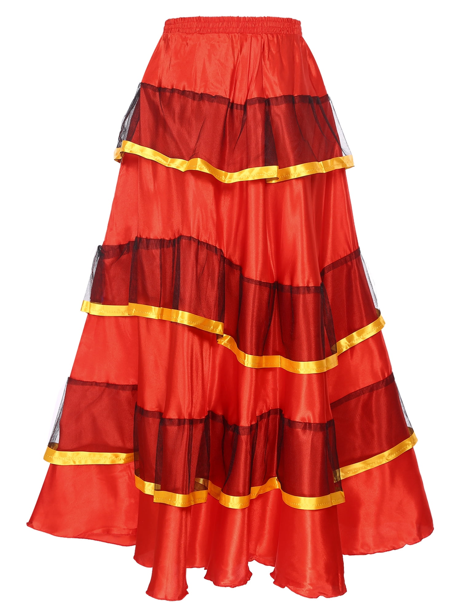 Sholeno Womens Ruffle Flamenco Dance Skirt Adults Spanish Dance Skirt ...