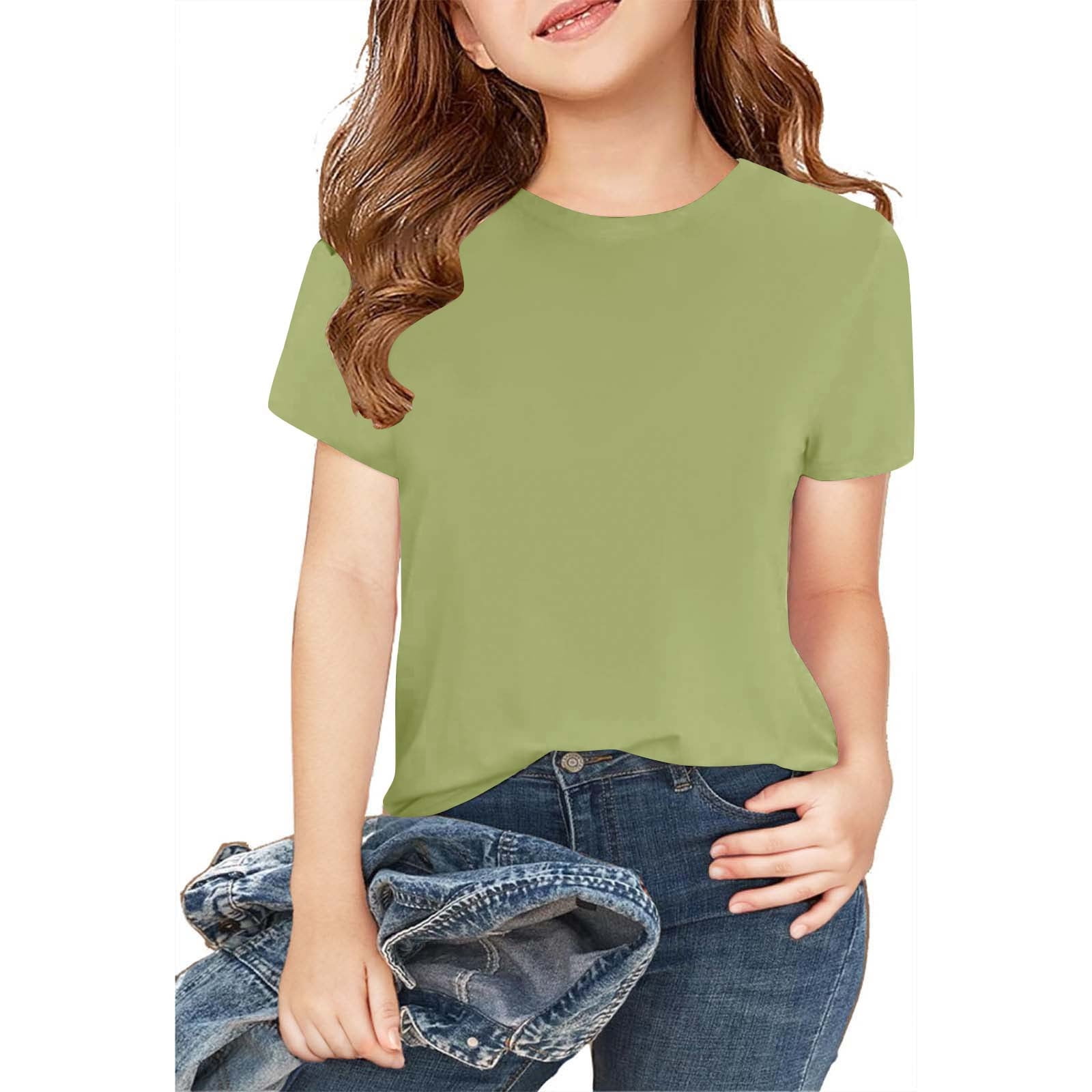 ShomPort 2 Pack Girls Cotton T-Shirts Crew Neck Short Sleeve Solid ...