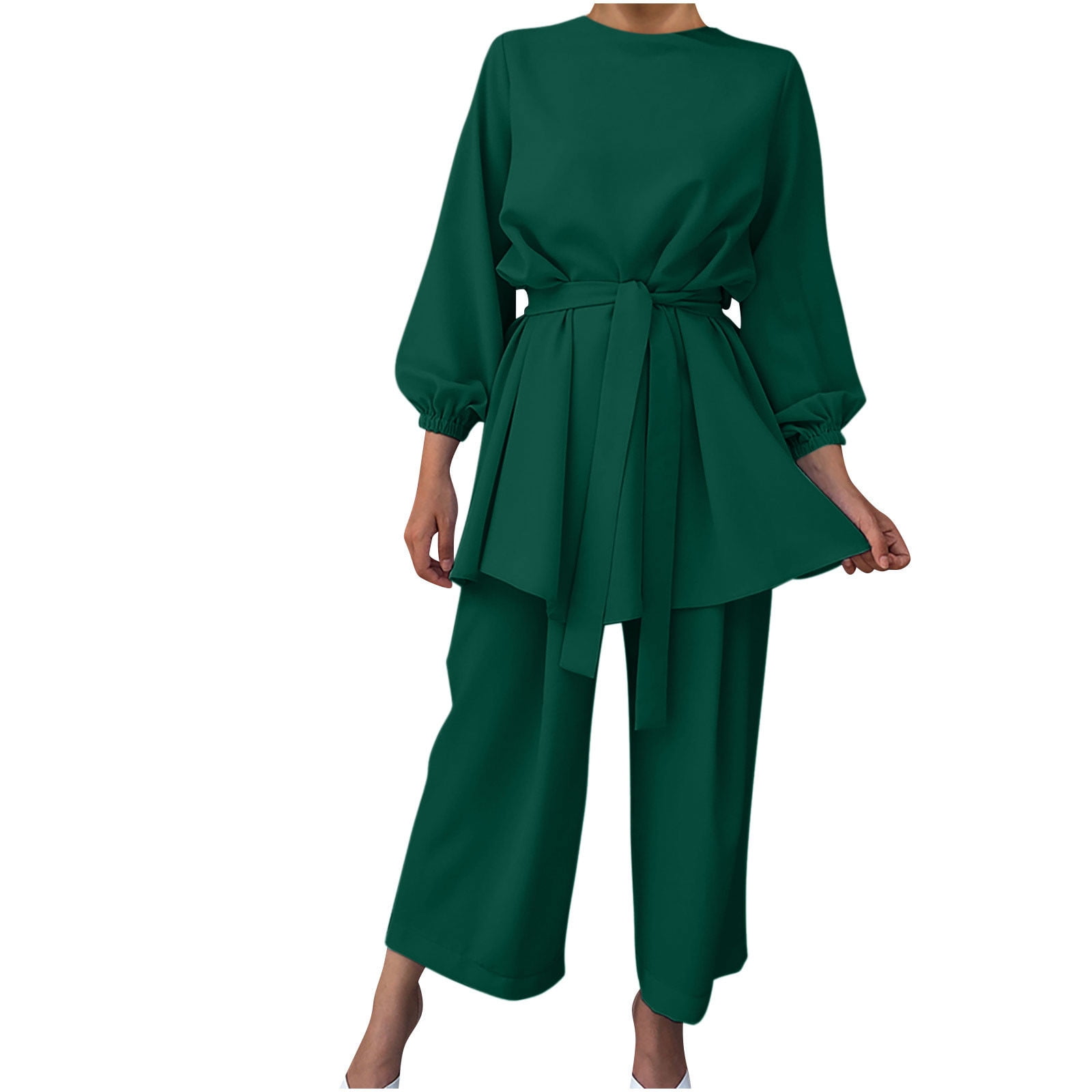ShomPort 2 Piece Outfits for Women Trendy Round Neck Long Sleeve Tunic ...