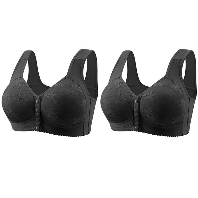 Shomport 2pc Everyday Sleep Bras Soft Cup Front Snap Close Bras Wide