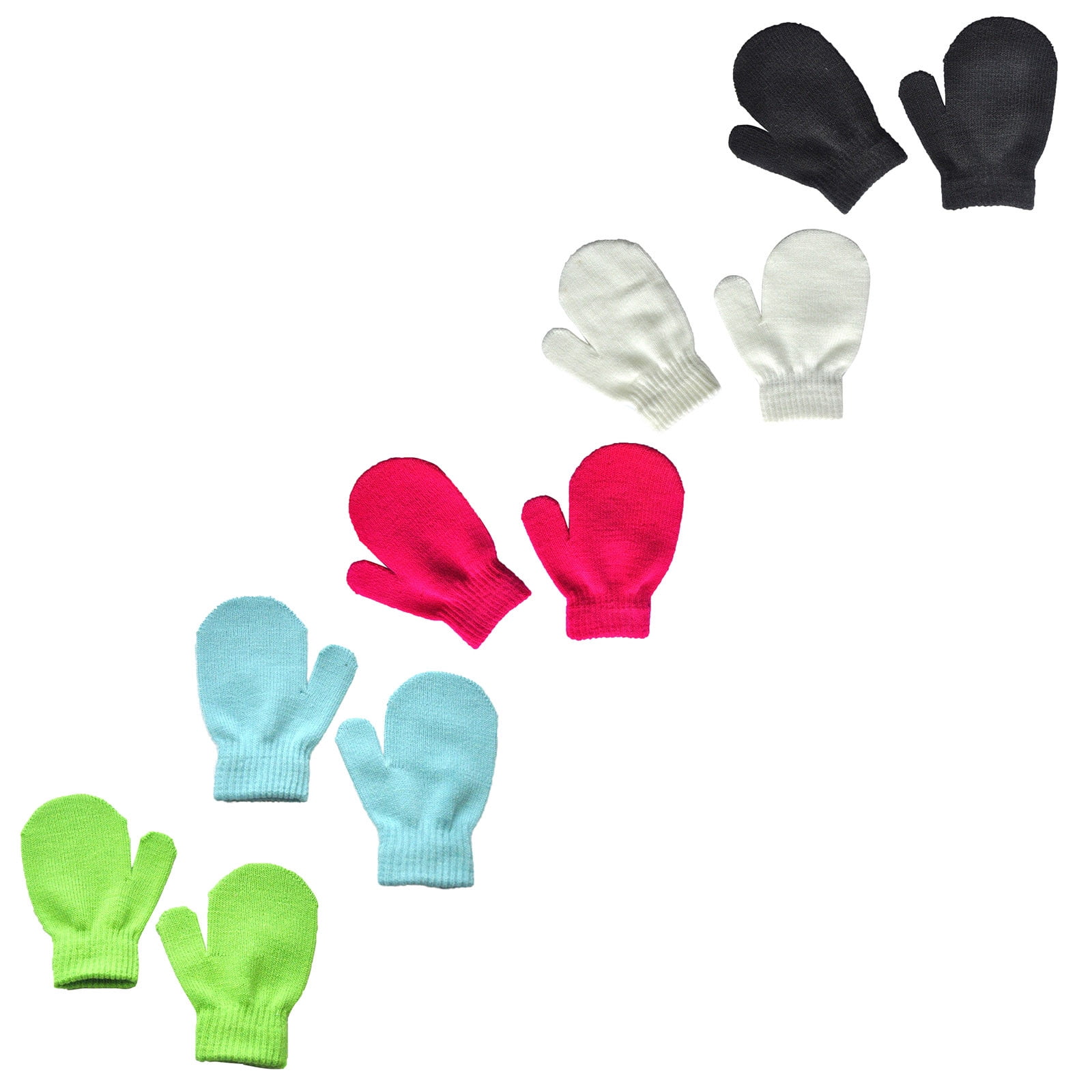 ShomPort 5Pairs Toddler Winter Mittens Solid Color Warm Knit Mittens ...
