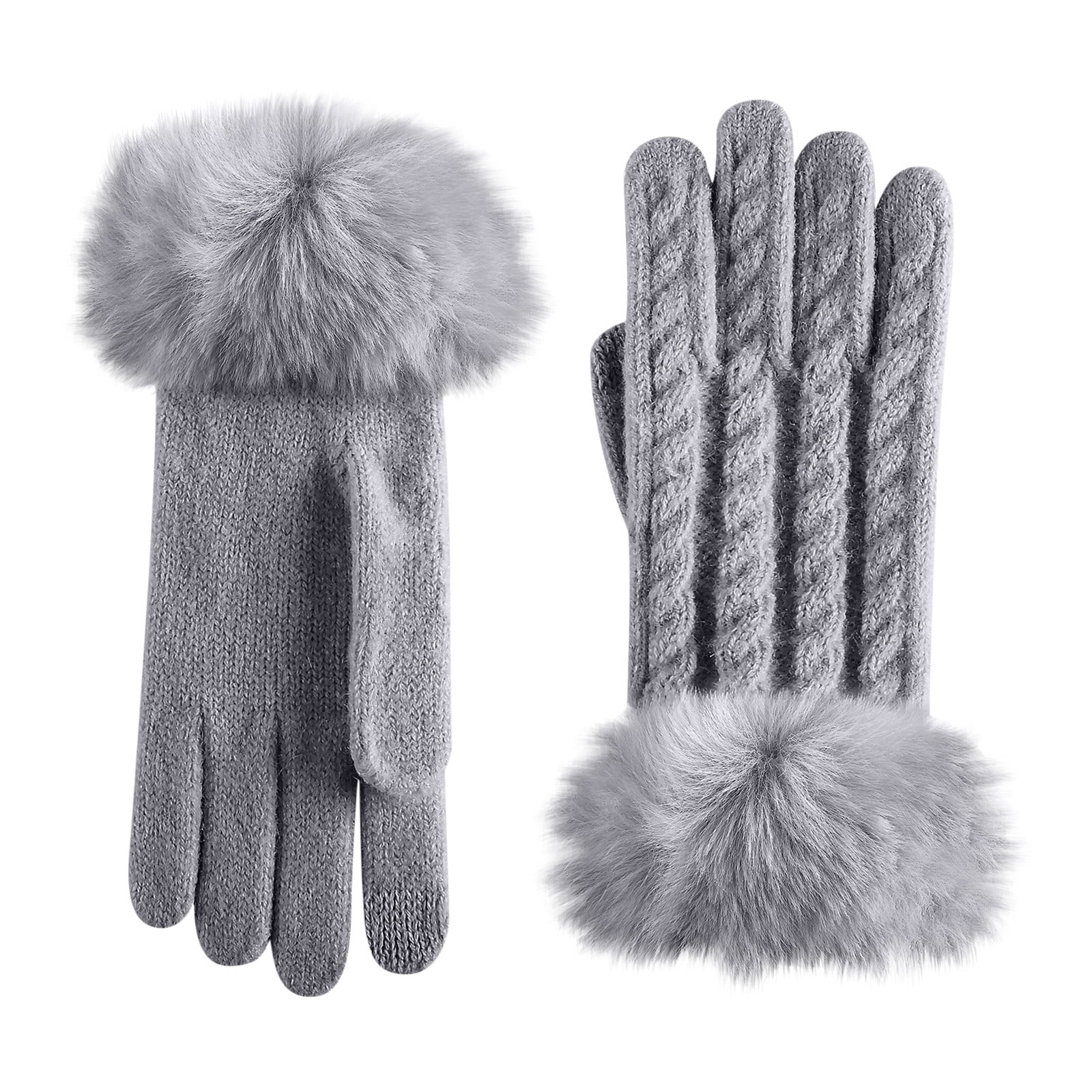 ShomPort Cable Knit Gloves for Womens Velvet Cuff Full Finger Solid ...
