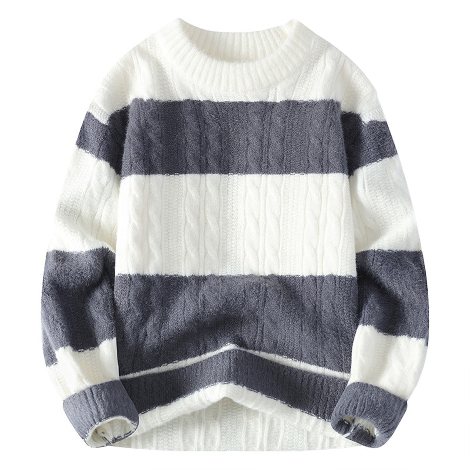 ShomPort Cable Knit Sweaters for Mens Round Collared Long Sleeve Color ...