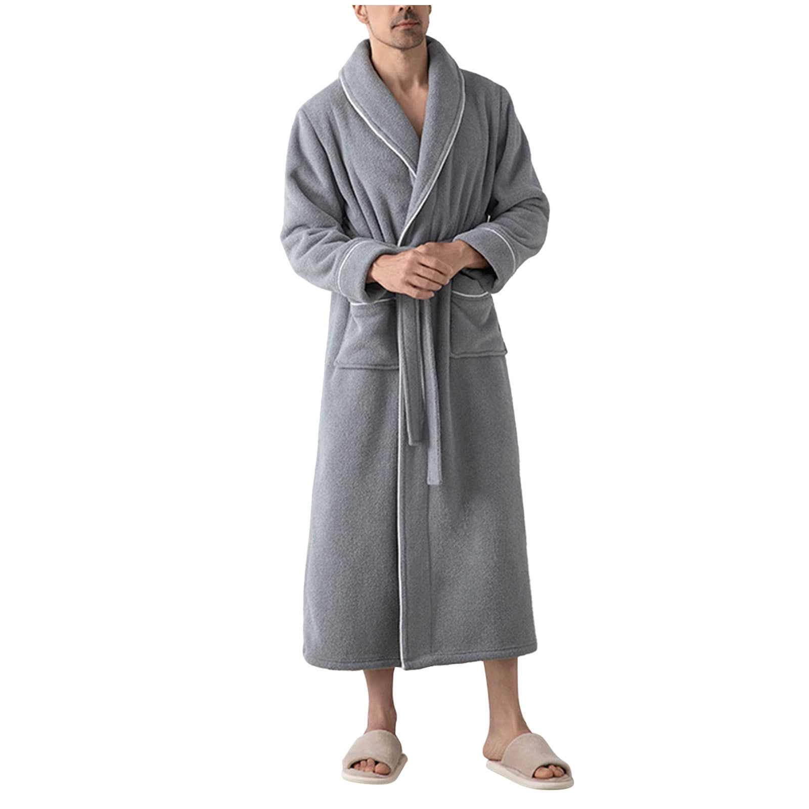 ShomPort Calf Length Robes for Mens Tie Long Sleeve Shawl Collared ...