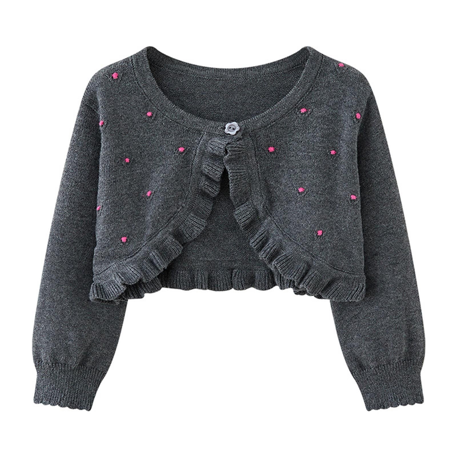 ShomPort Cardigans for Girls Crewneck Knitted Long Sleeve Polka Dot ...