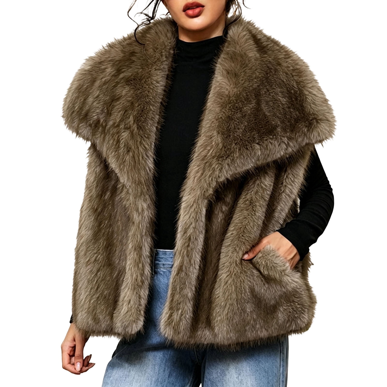 ShomPort Fleece Vest Women Lapel Open Front Vest Tops Oversized Soft ...
