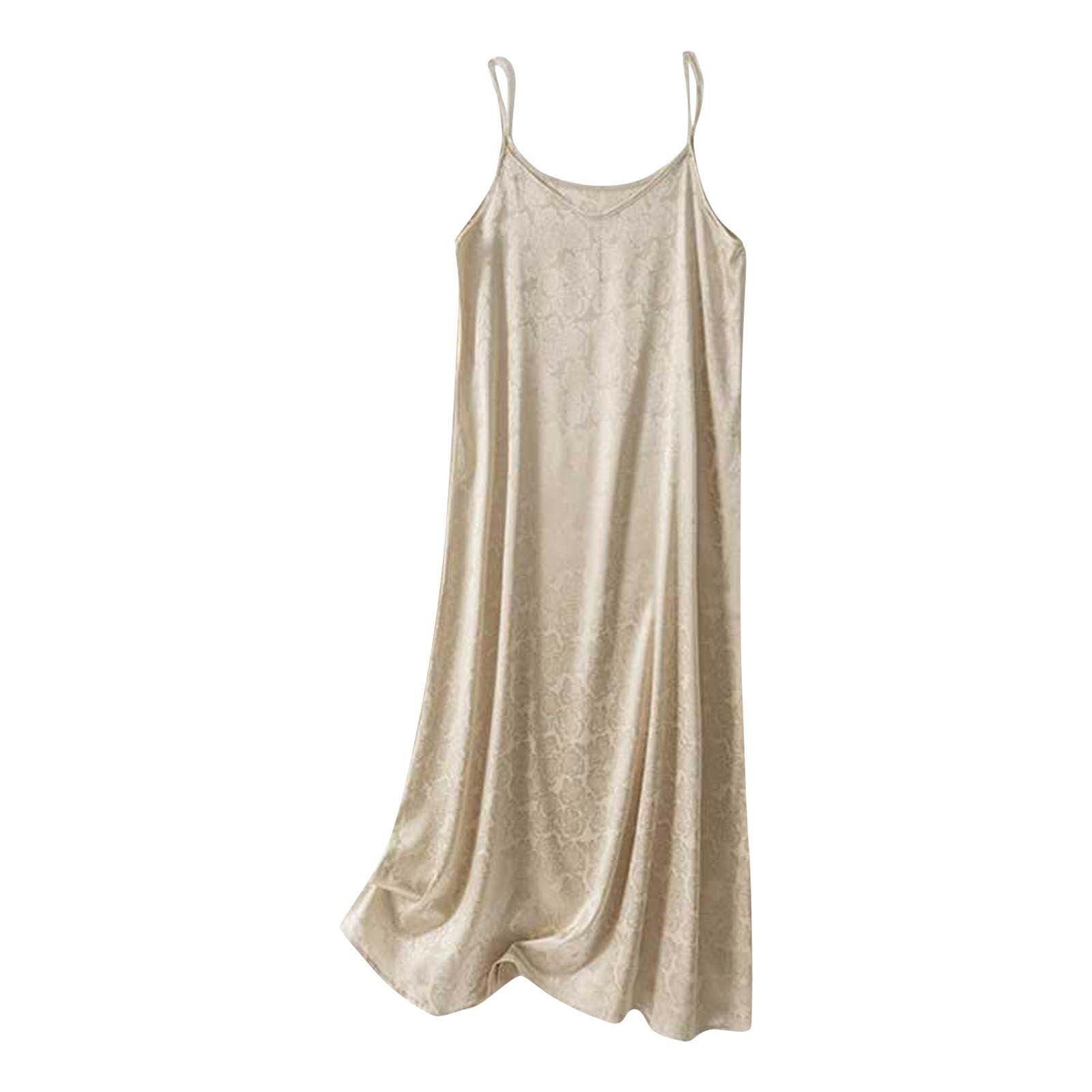 ShomPort Full Slips Dress for Women Satin Textured Midi Dress Spaghetti ...