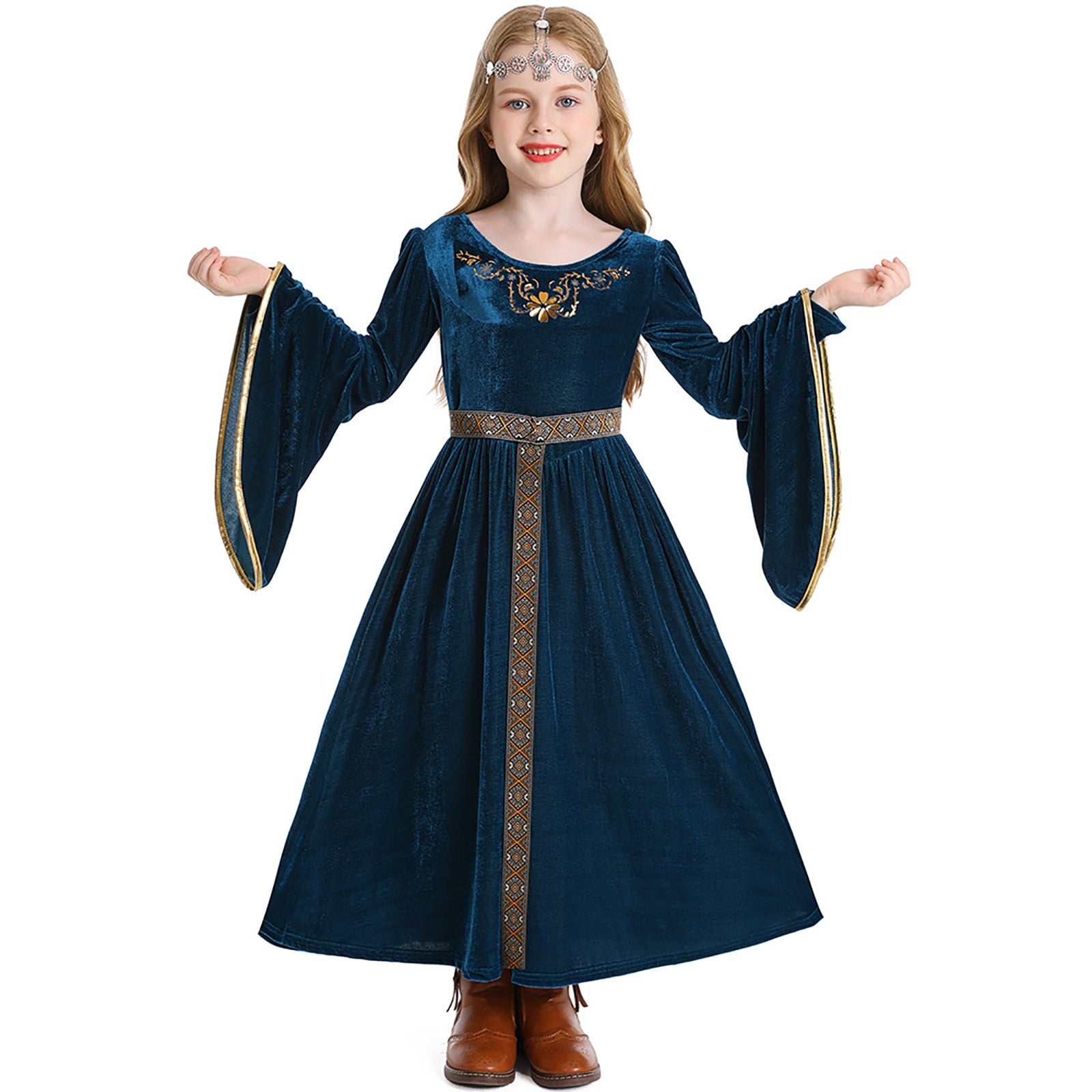 ShomPort Girls Renaissance Dress Kids Medieval Princess Dress Long ...