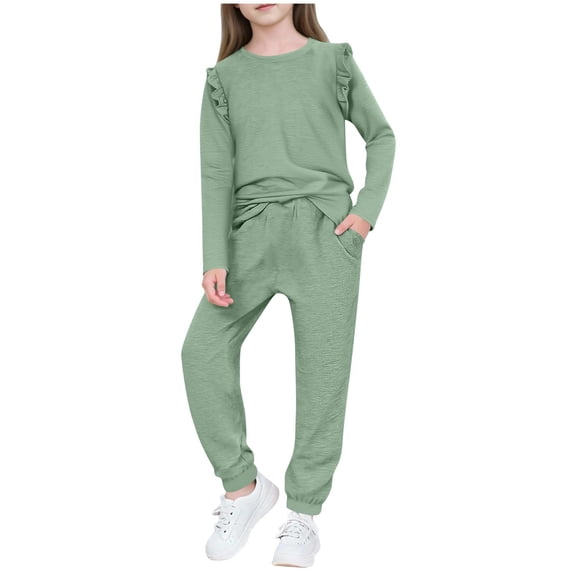 ShomPort Girls School Clothing Sets Ruffle Long Sleeve Tops Casual ...