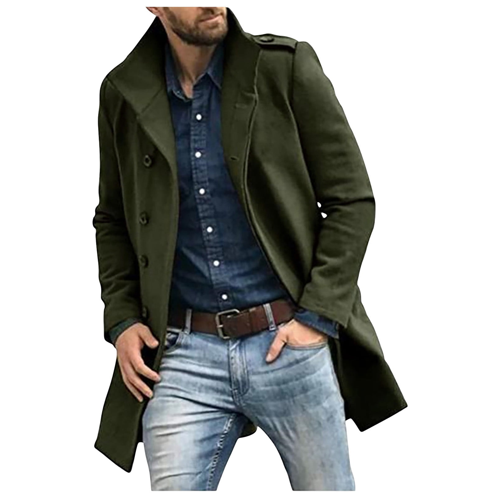 ShomPort Mens Trench Coat Slim Notched Collar Fall Winter Single ...