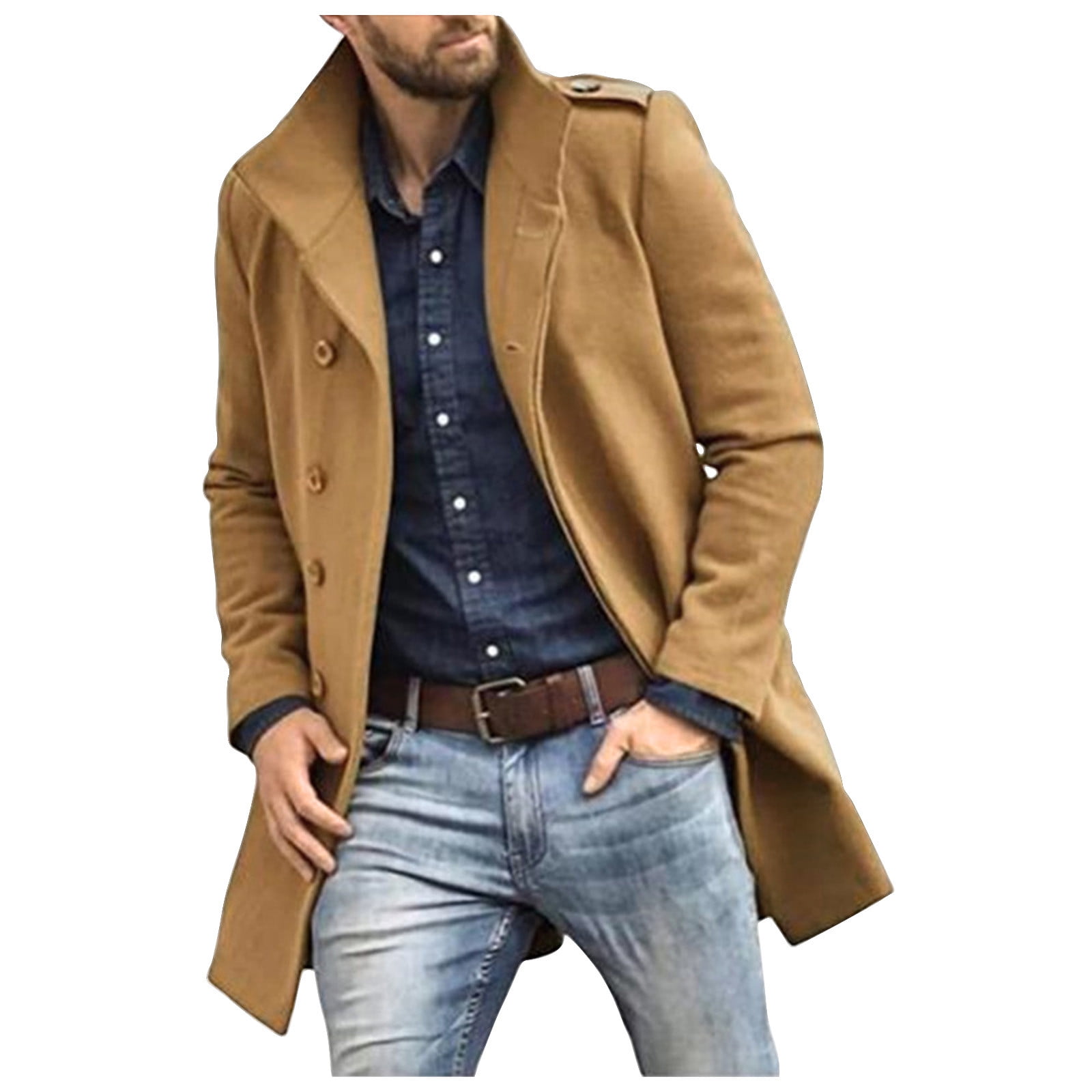 ShomPort Mens Trench Coat Slim Notched Collar Fall Winter Single ...