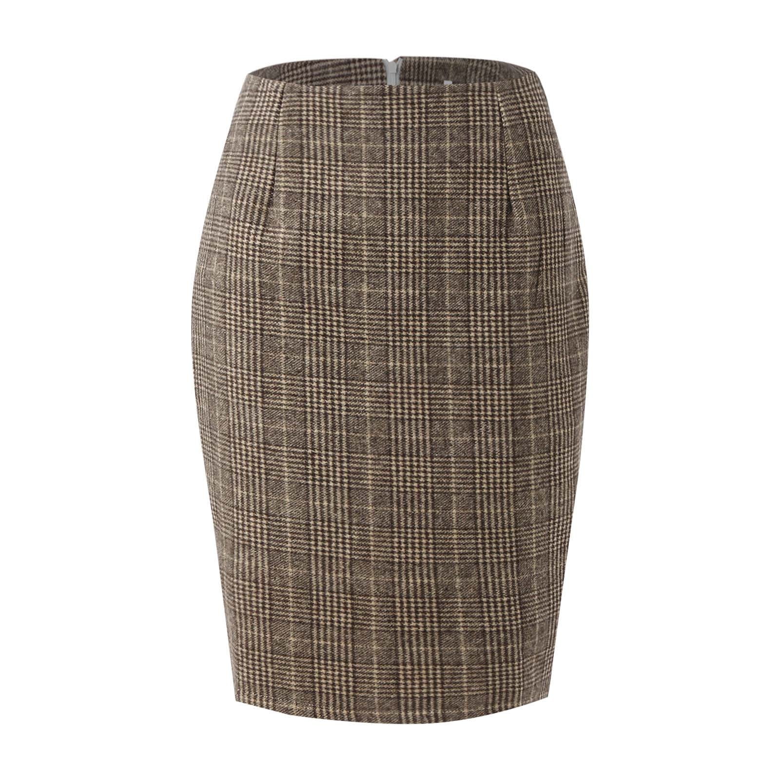 ShomPort Midi Plaid Skirts for Women Fall Winter Knee Length High Waist ...