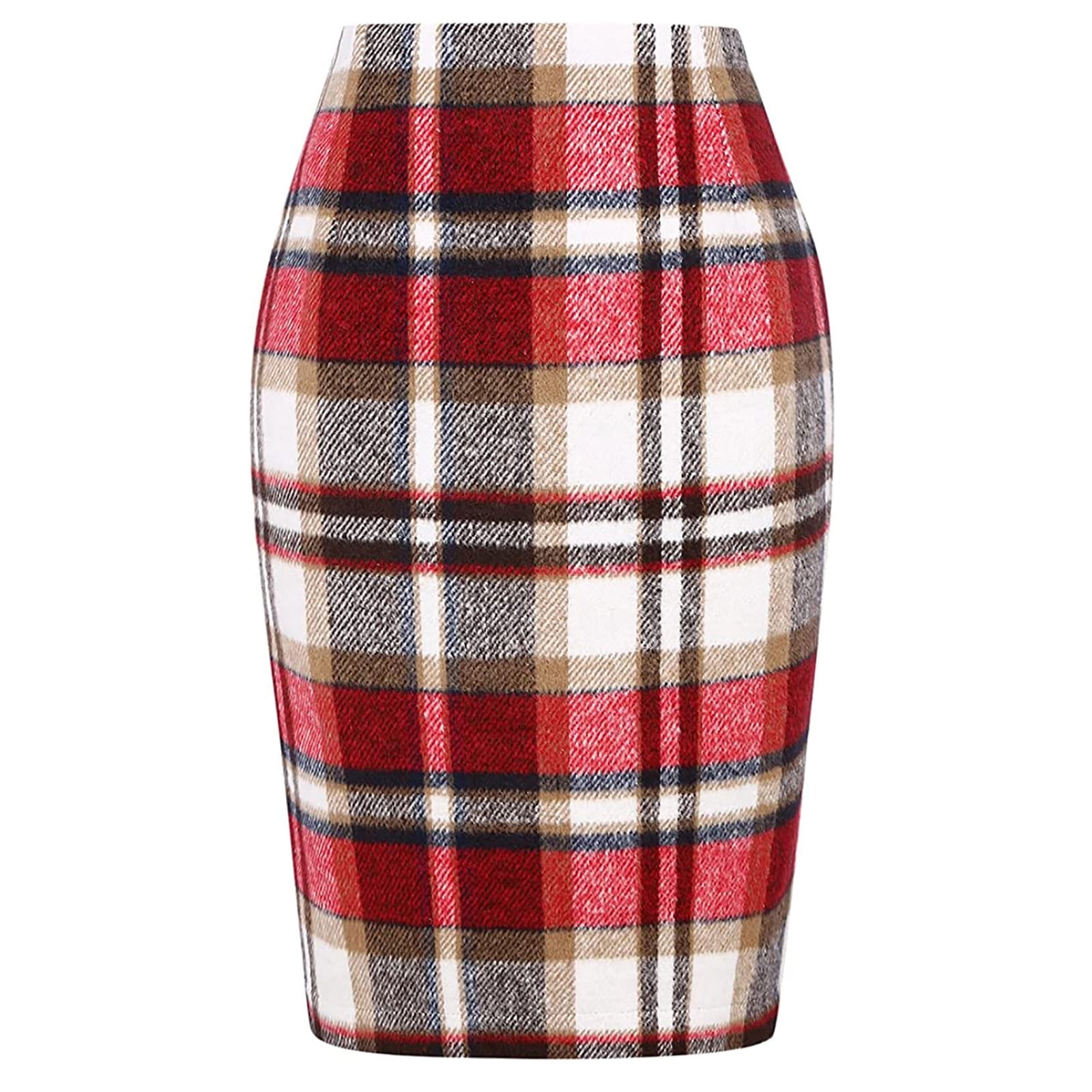 ShomPort Midi Plaid Skirts for Women Fall Winter Knee Length High Waist ...