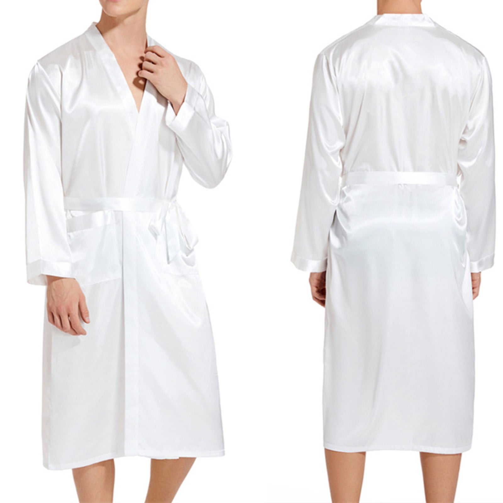 ShomPort Satin Cardigan Bathrobes for Mens Belt Shawl Collared Long ...