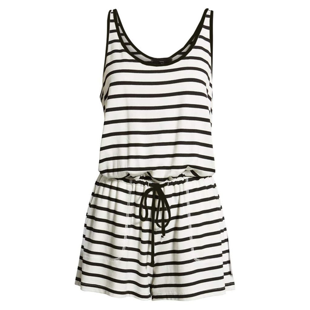ShomPort Striped Short Overalls Pajamas for Women Round Neck Sleeveless ...