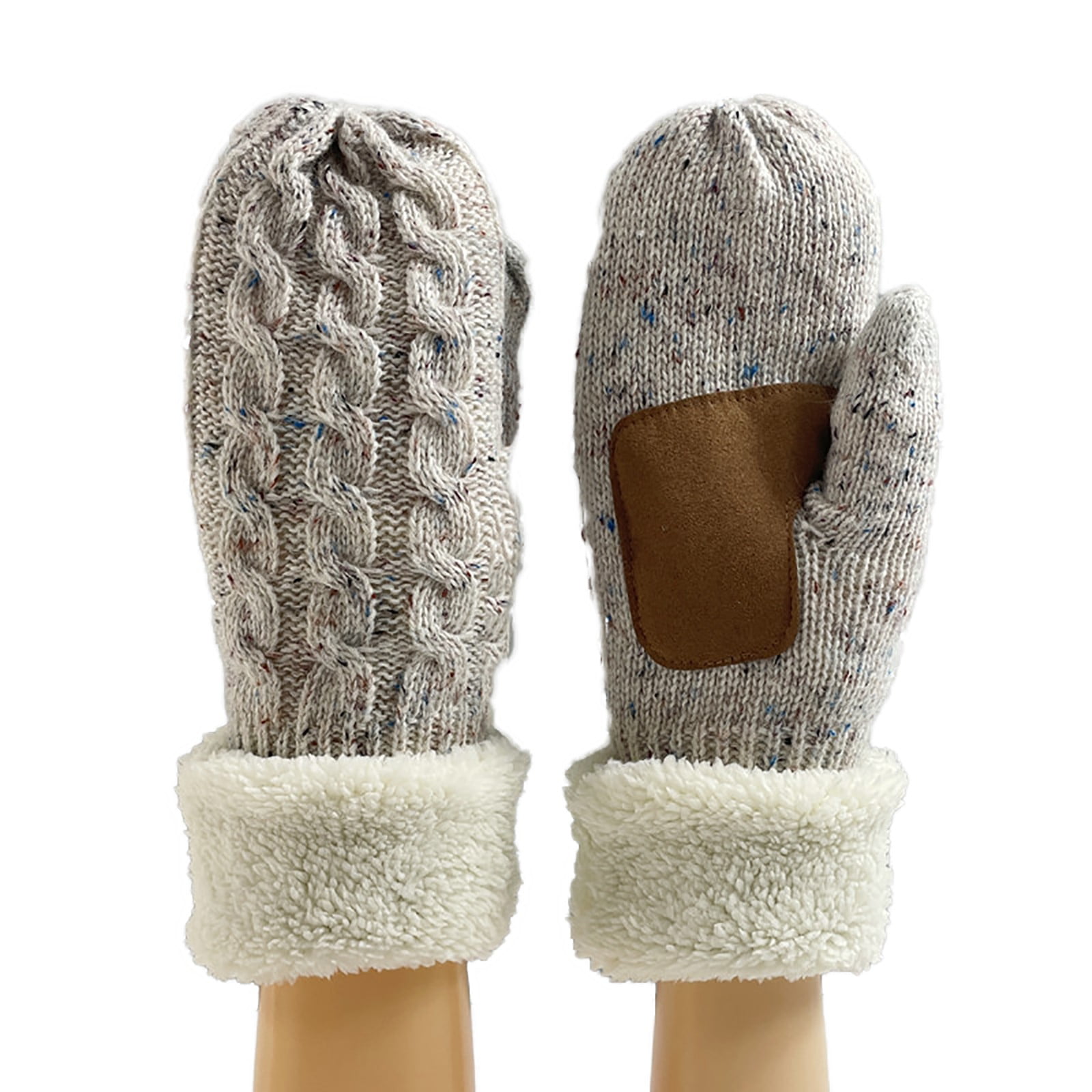 ShomPort Winter Mittens for Womens Unisex Cable No-Slip Cotton Fleece ...
