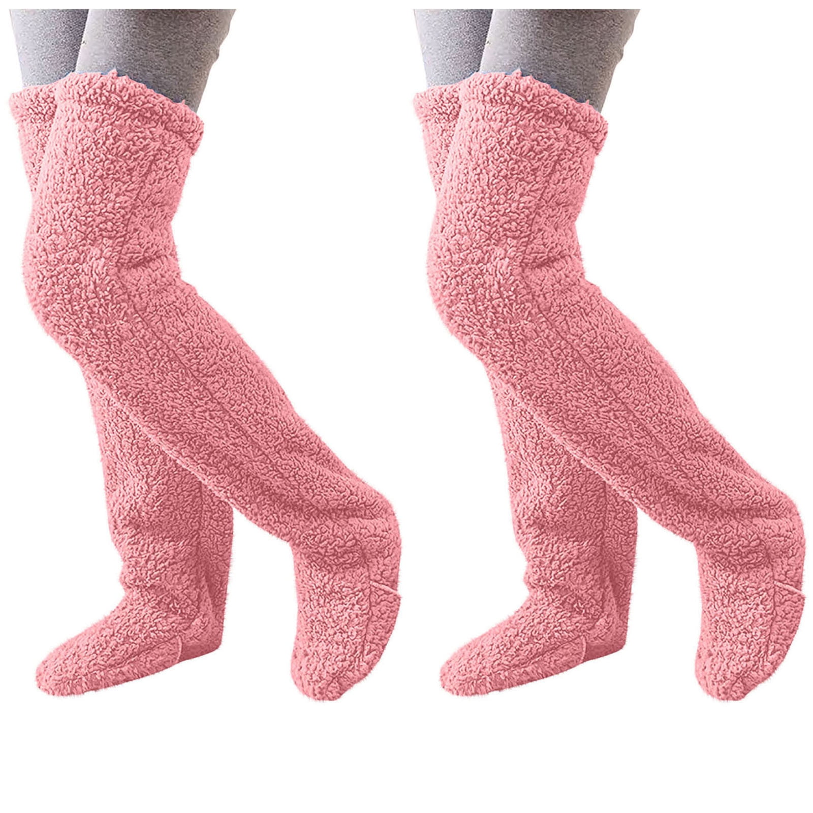 ShomPort Women's 2 Pairs High Fuzzy Fleece Socks over Knee Winter Leg ...