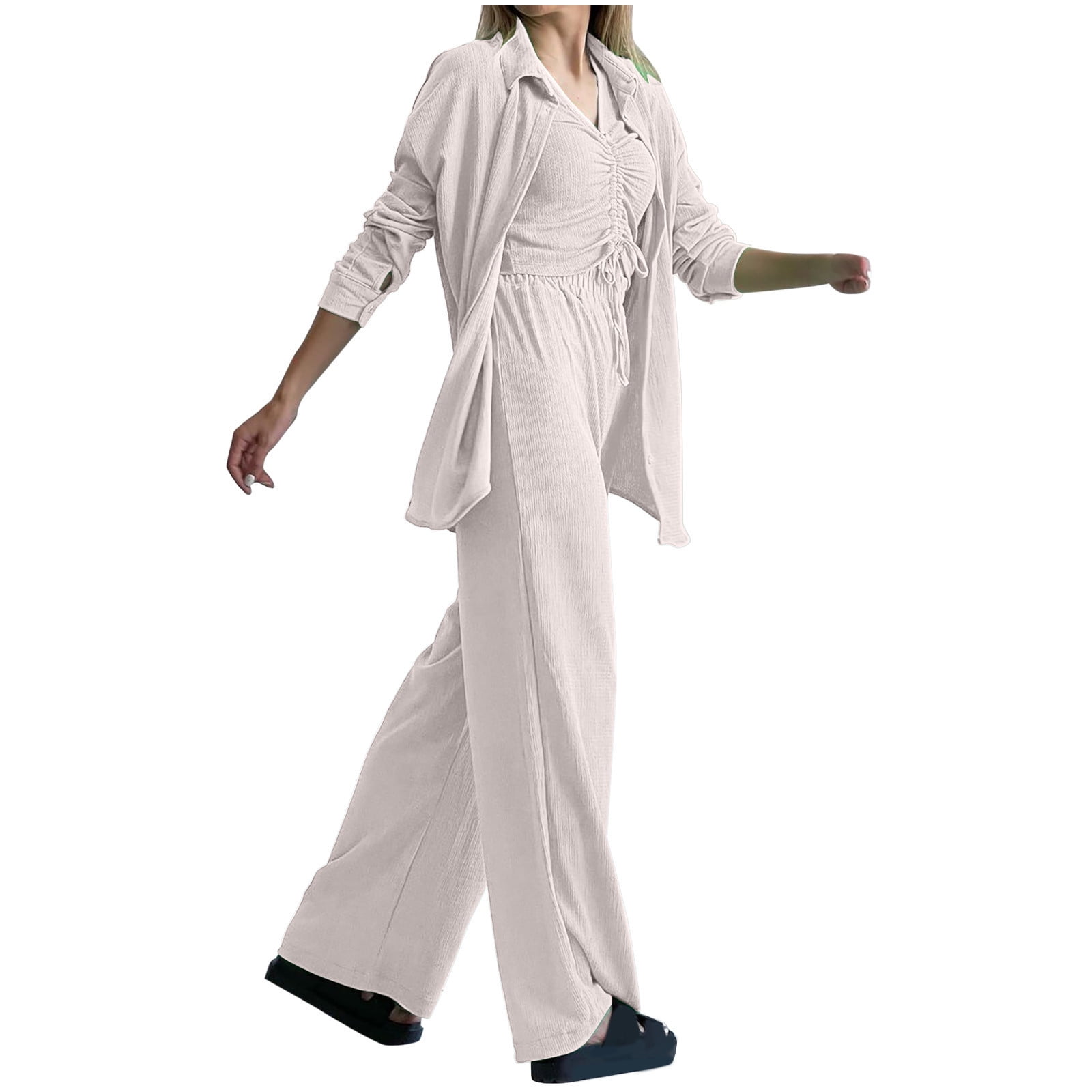 ShomPort Women's 3 Piece Outfits Casual Fall Button up Shirt Cap Short ...