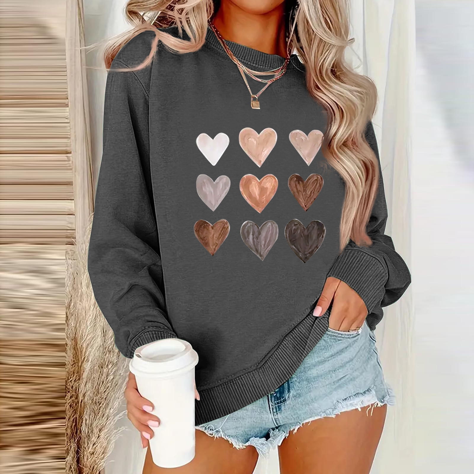 ShomPort Women's Crewneck Sweatshirt Oversized Pullover Tops Cute Heart ...