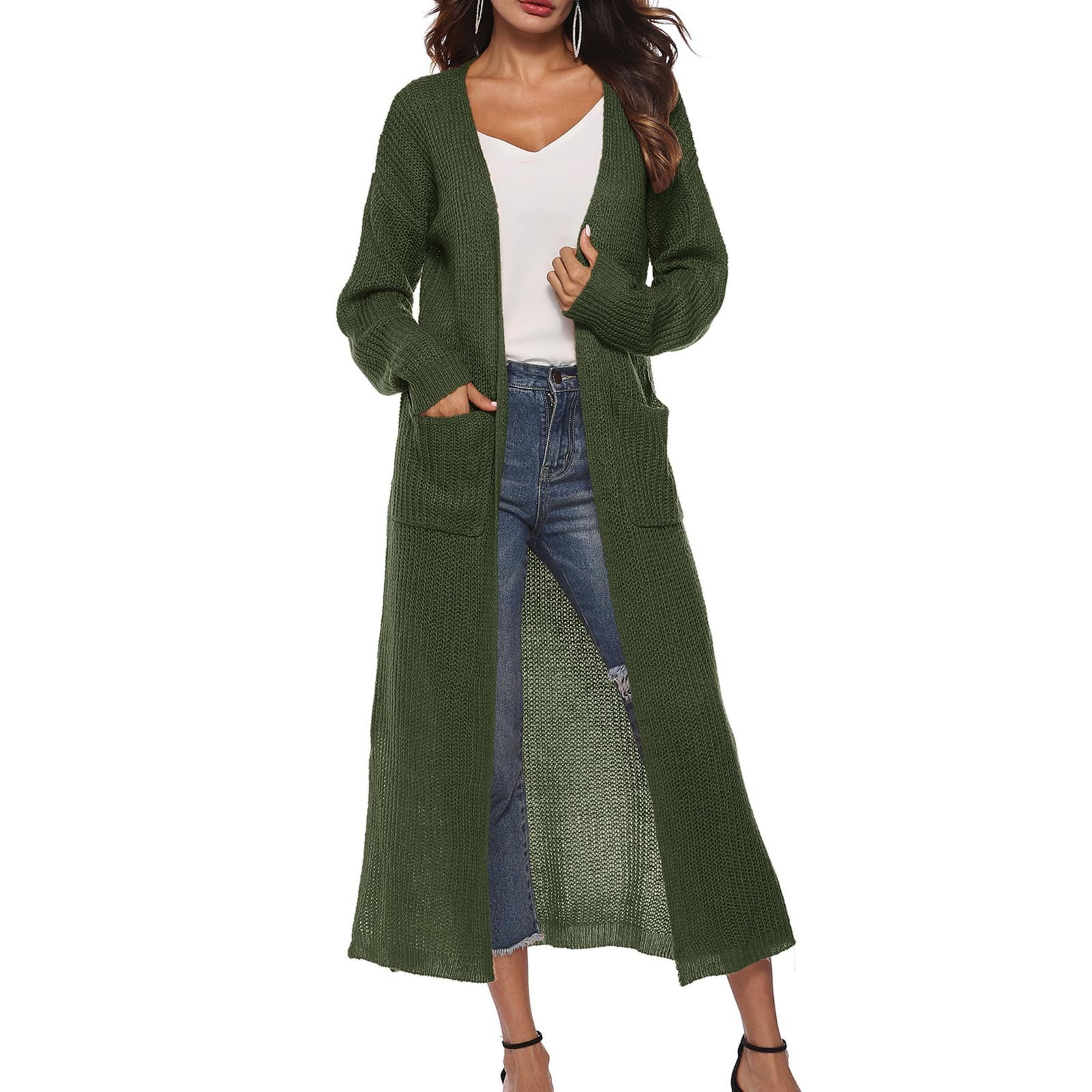ShomPort Women's Knit Long Cardigan Front Open Long Sleeve Split ...