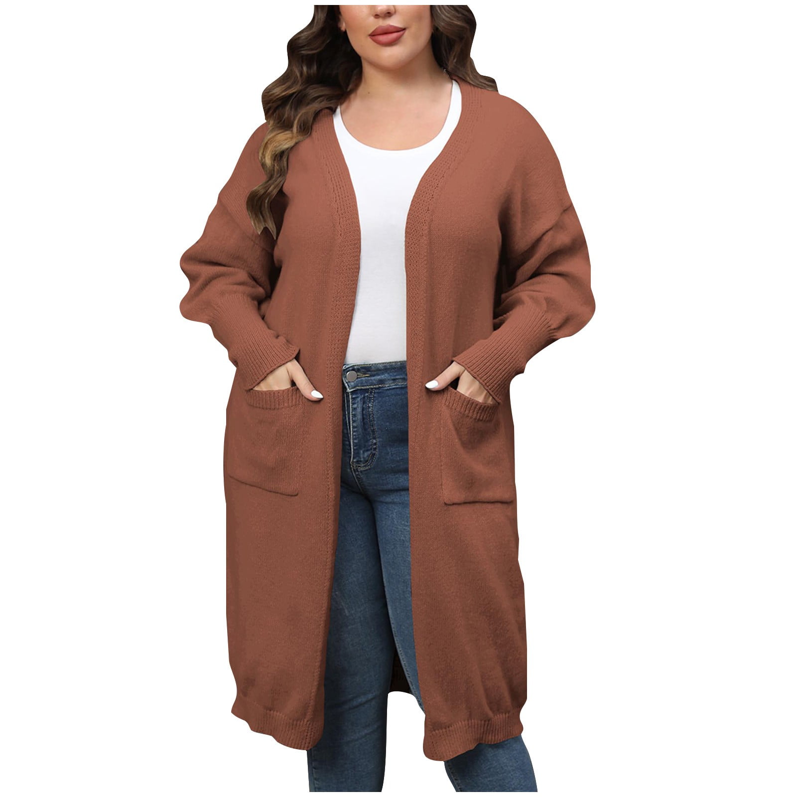 ShomPort Women's Plus Size Cardigans Long Sleeve Open Front Knit ...