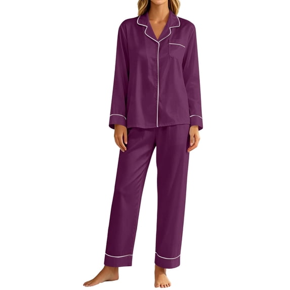 ShomPort Women's Satin Pajamas Sets Lapel Long Sleeve Sleepwear and ...
