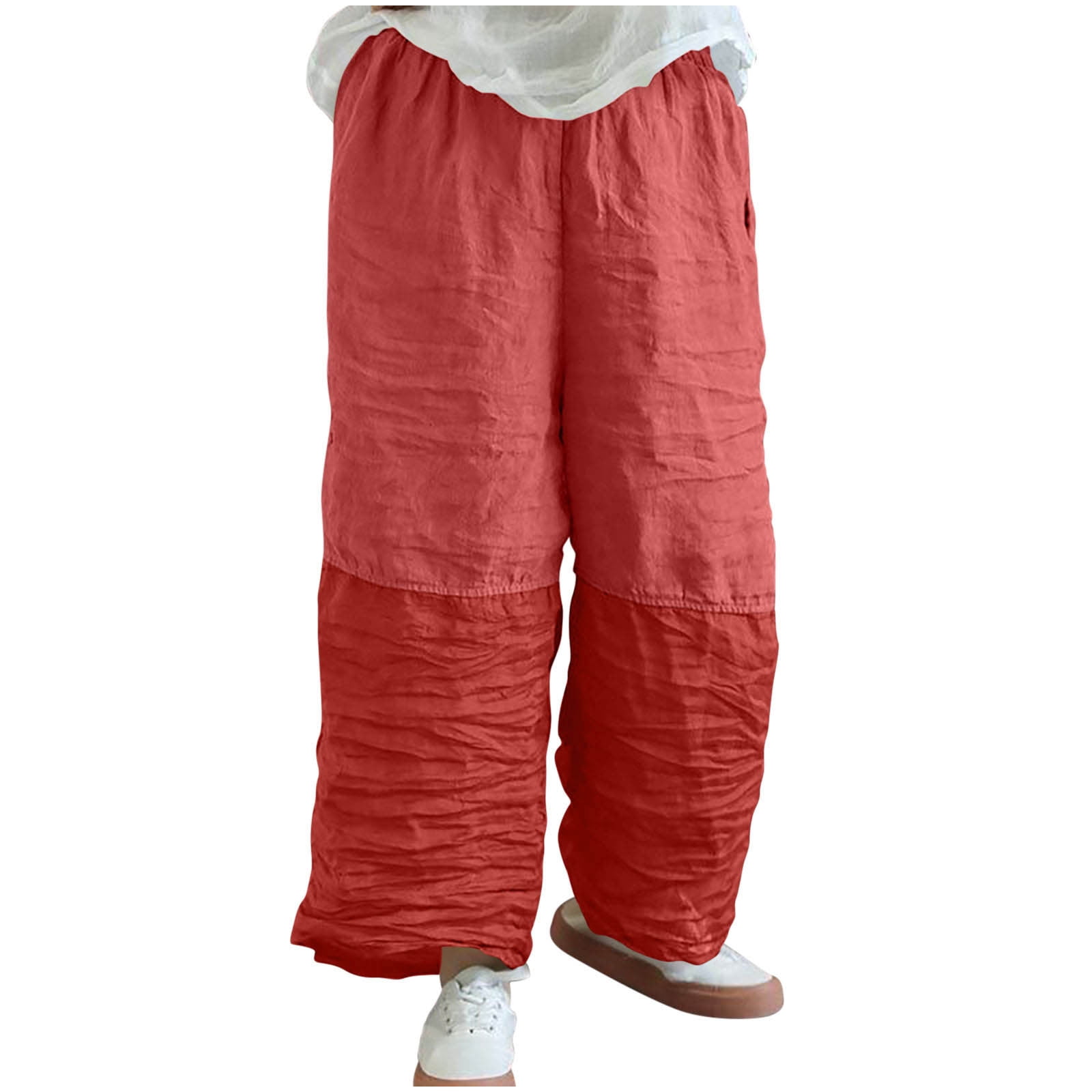 ShomPort Women's Wide Leg Linen Pants Patchwork Color Block Pleated ...
