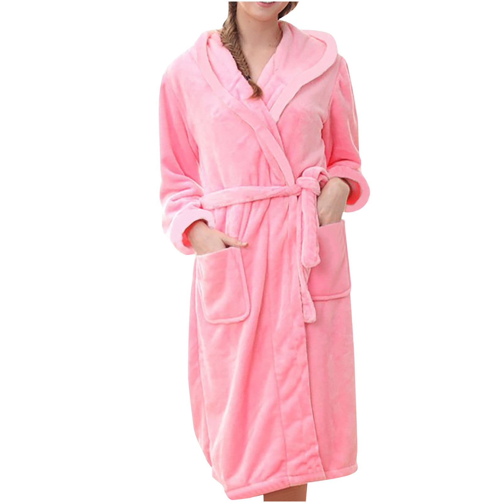 Shomport Womens Hooded Plush Warm Robe Fleece Cozy Bathrobe Fuzzy