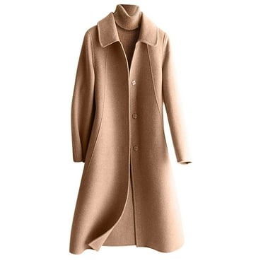Chrisuno Women's Classic Notched Lapel Wool Coats Buttoned Long Jacket ...