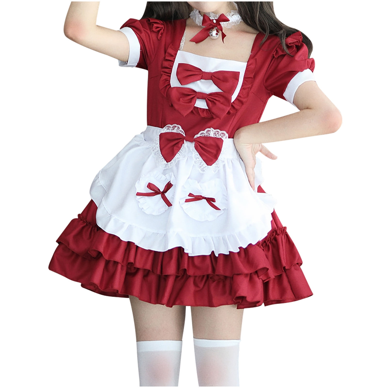 ShomPort Womens Maid Outfit Maid Mini Dress Classic Cute Lovely Maid ...