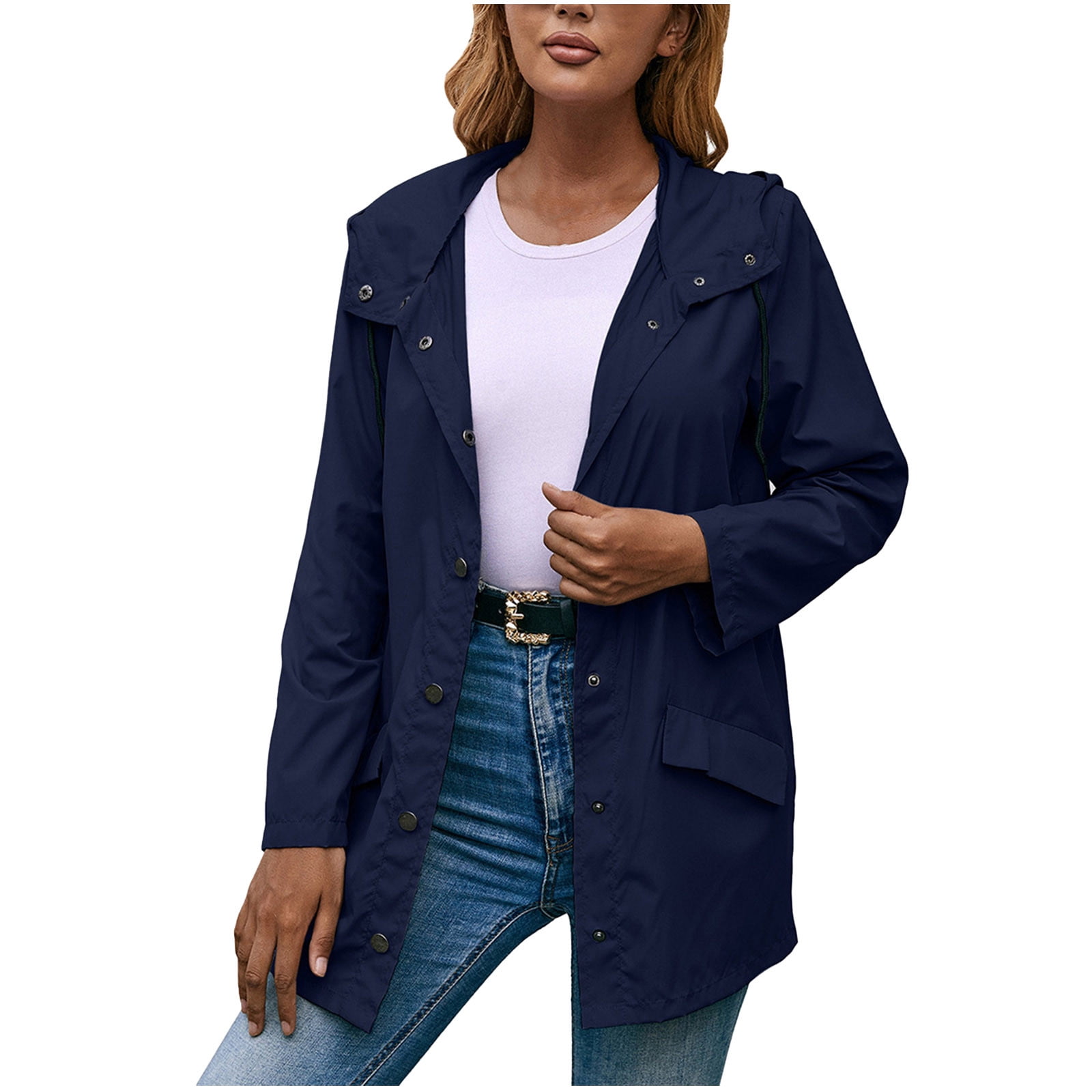 ShomPort Womens Waterproof Rain Jacket Lightweight Button down Raincoat ...