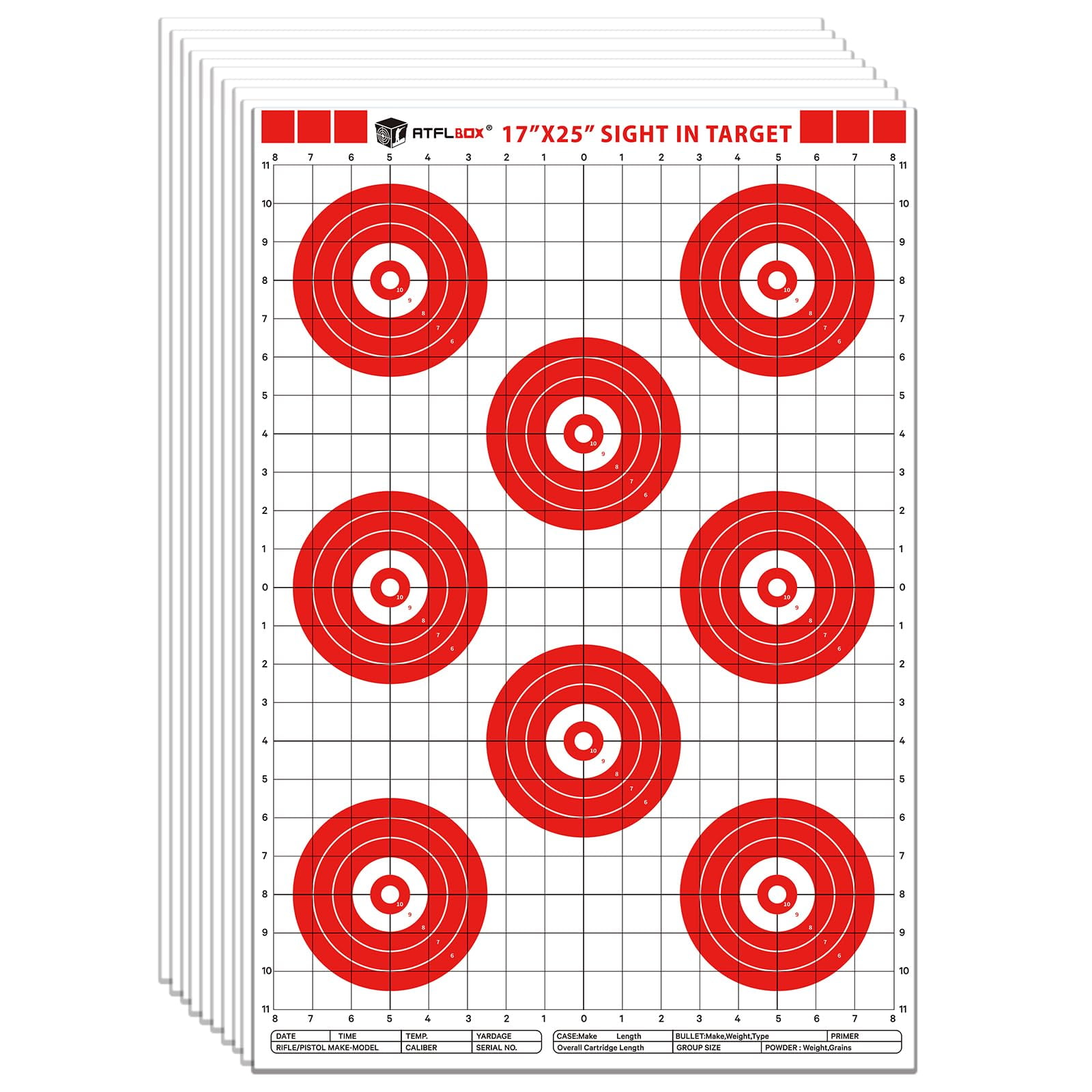 Shooting Target Paper 17X25 Inch, 8 Bullseye Zones with 1 Inch Grid ...