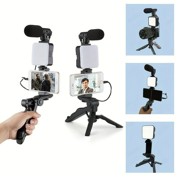 Shooting Vlogging Kit with Mini LED Light, Gun Mic, Phone Holder ...