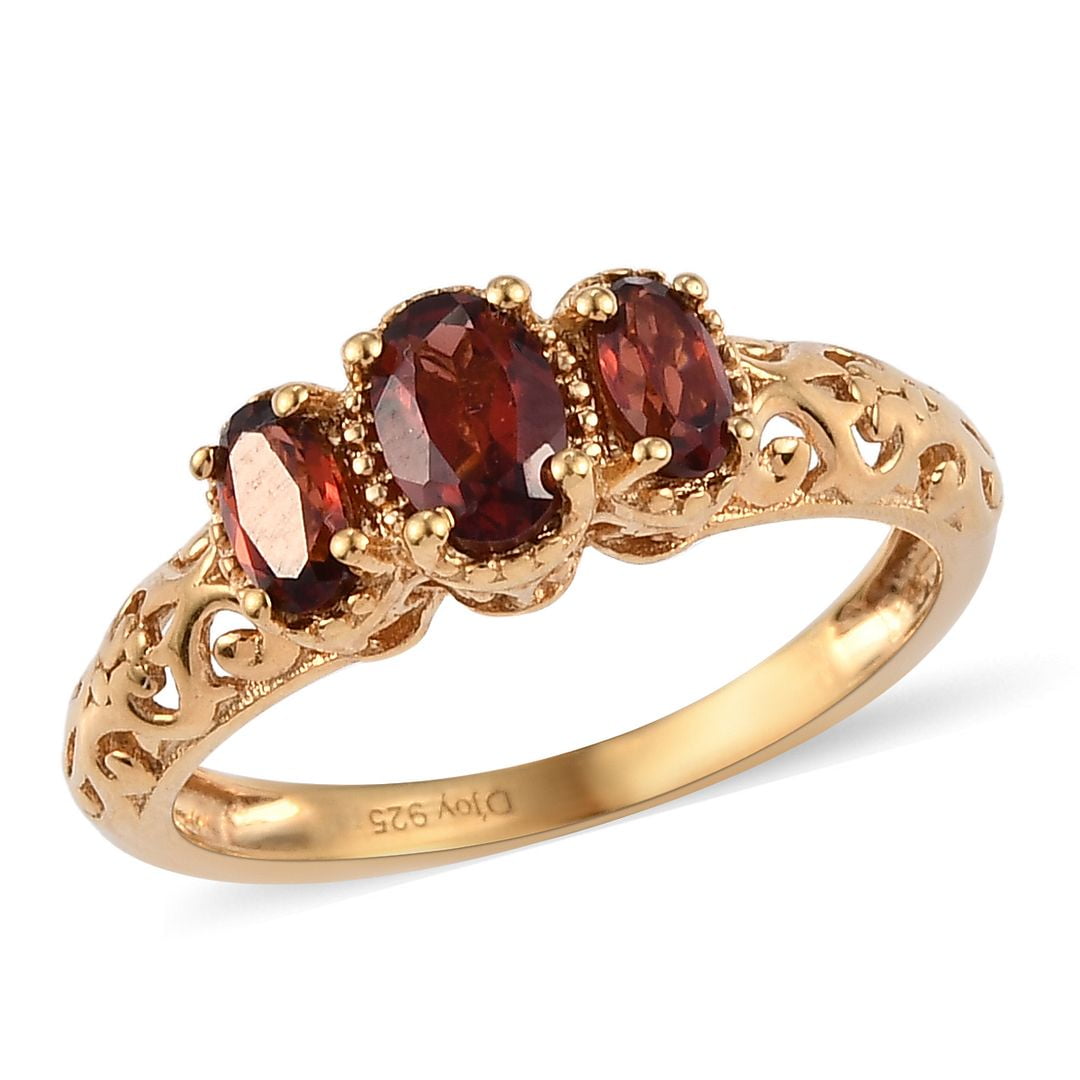 Shop LC 3 Stone Garnet 925 Sterling Silver Rings for Women 14K Yellow Gold Plated Openwork ...