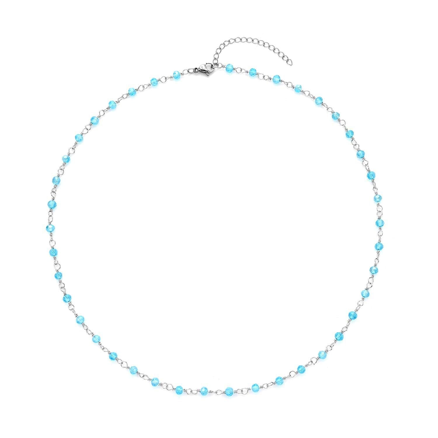 Shop LC Blue Glass Round Stainless Steel Beaded Station Necklace for Women Size 20-22" Birthday ...