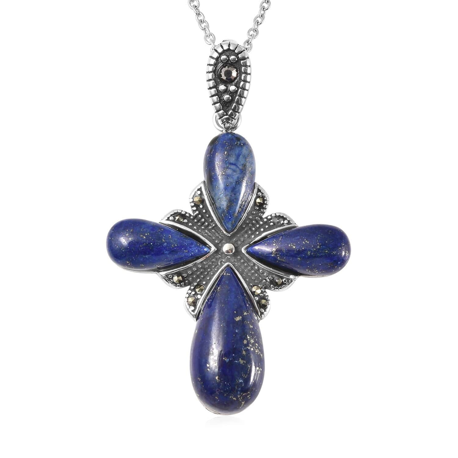 Lapis Lazuli Cross Pendant Necklace - Blue Lapis & Marcasite Cross ...