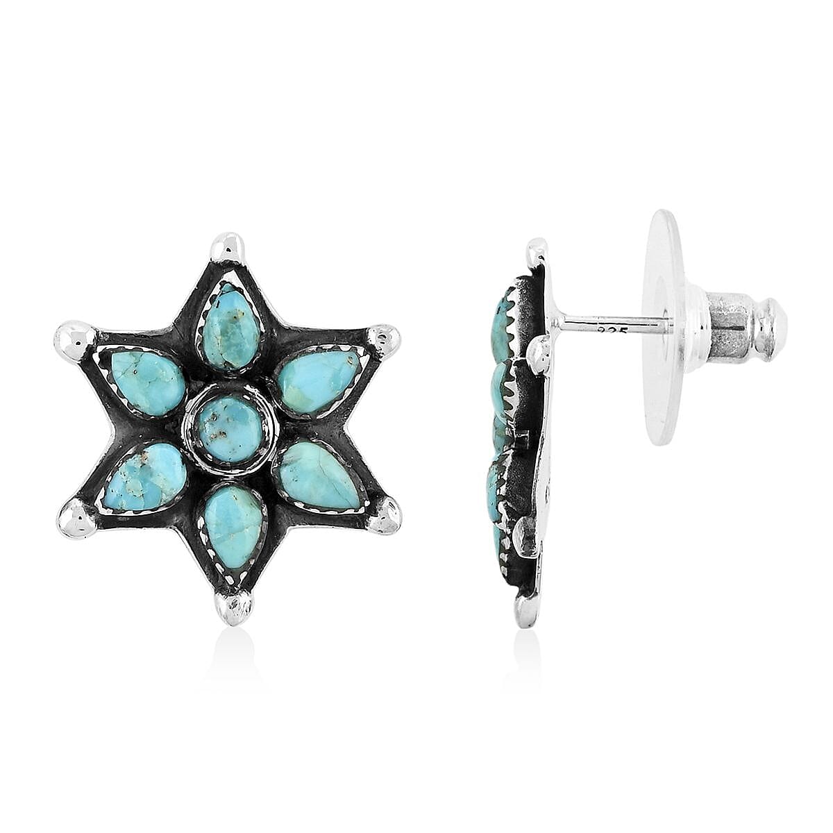 Santa Fe Style Kingman Turquoise 10.00 ctw Earrings in Sterling Silver ...