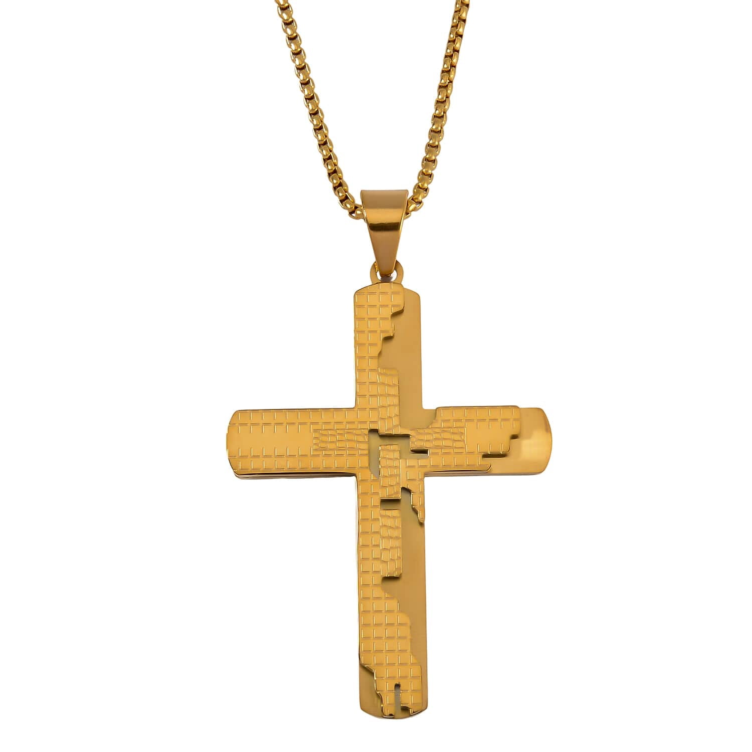 Shop LC Stainless Steel Yellow Gold Ion Plated Geometric Cross Pendant ...