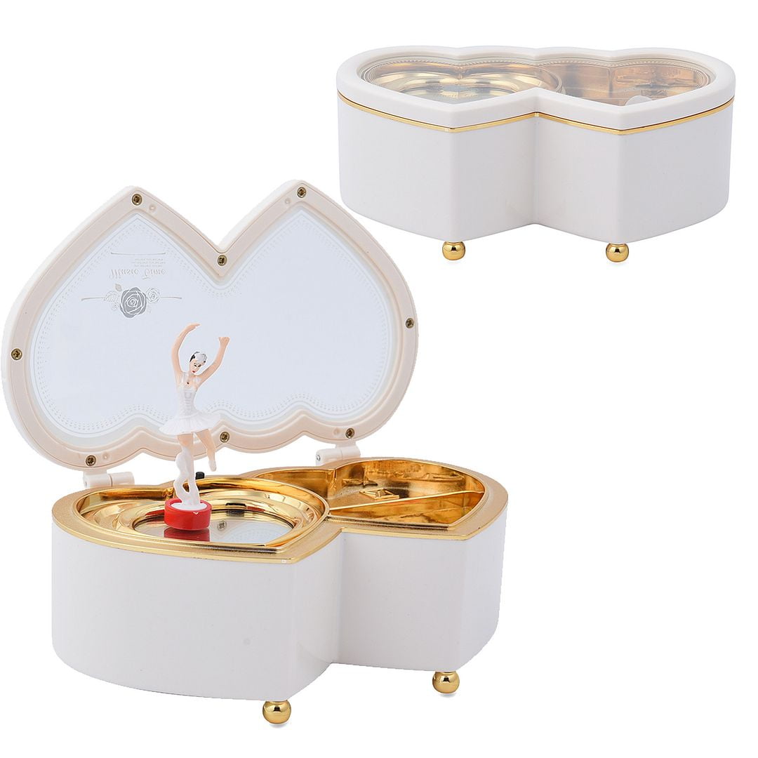 Shop LC White Heart Shape Ballerina Jewelry Box Double Tray with Ballet ...