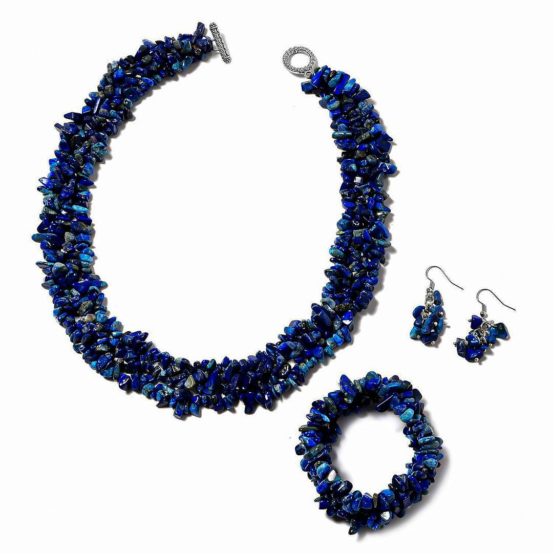 Shop LC Jewelry Set Lapis Lazuli Chips Stretch Bracelet Earrings ...