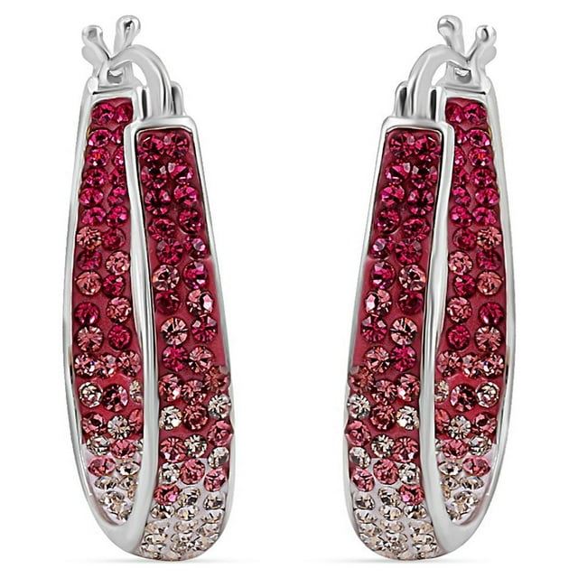Shop LC Women Red Pink Crystal Inside Out Silver Plated Hoop Earrings ...