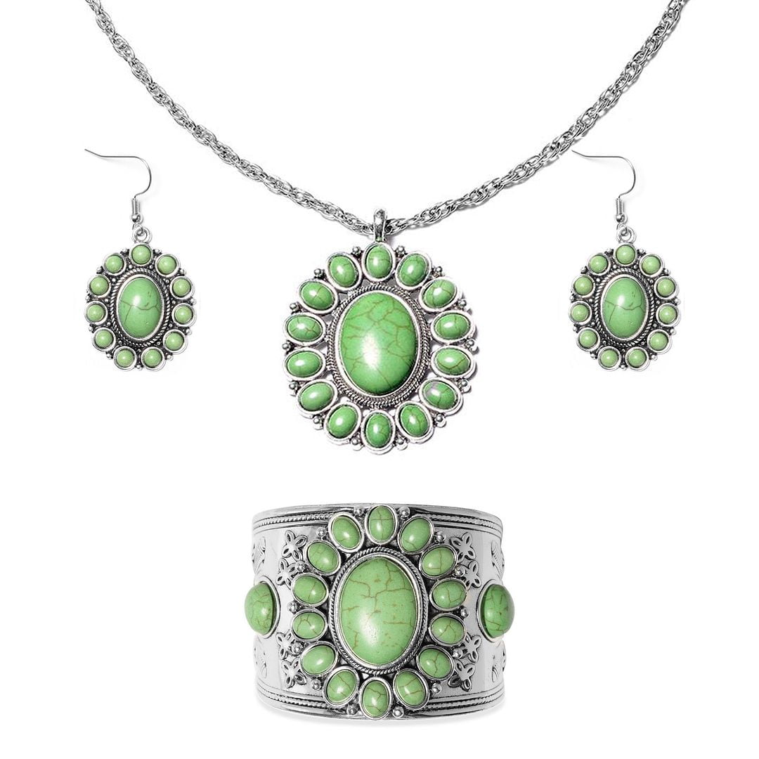 Shop LC Women Set Green Howlite Flower Earrings Cuff Bracelet Pendant ...