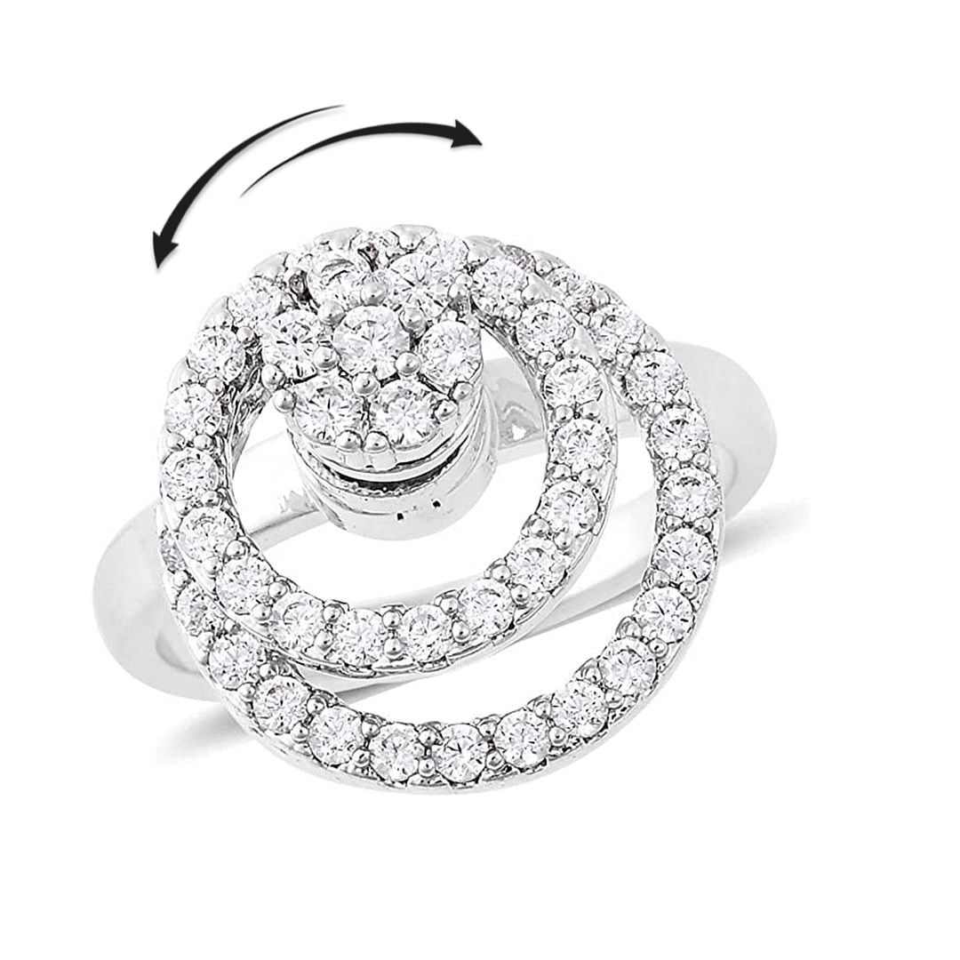 White Cubic Zirconia CZ Fashion Motion Anxiety Spinner Ring Women Size ...