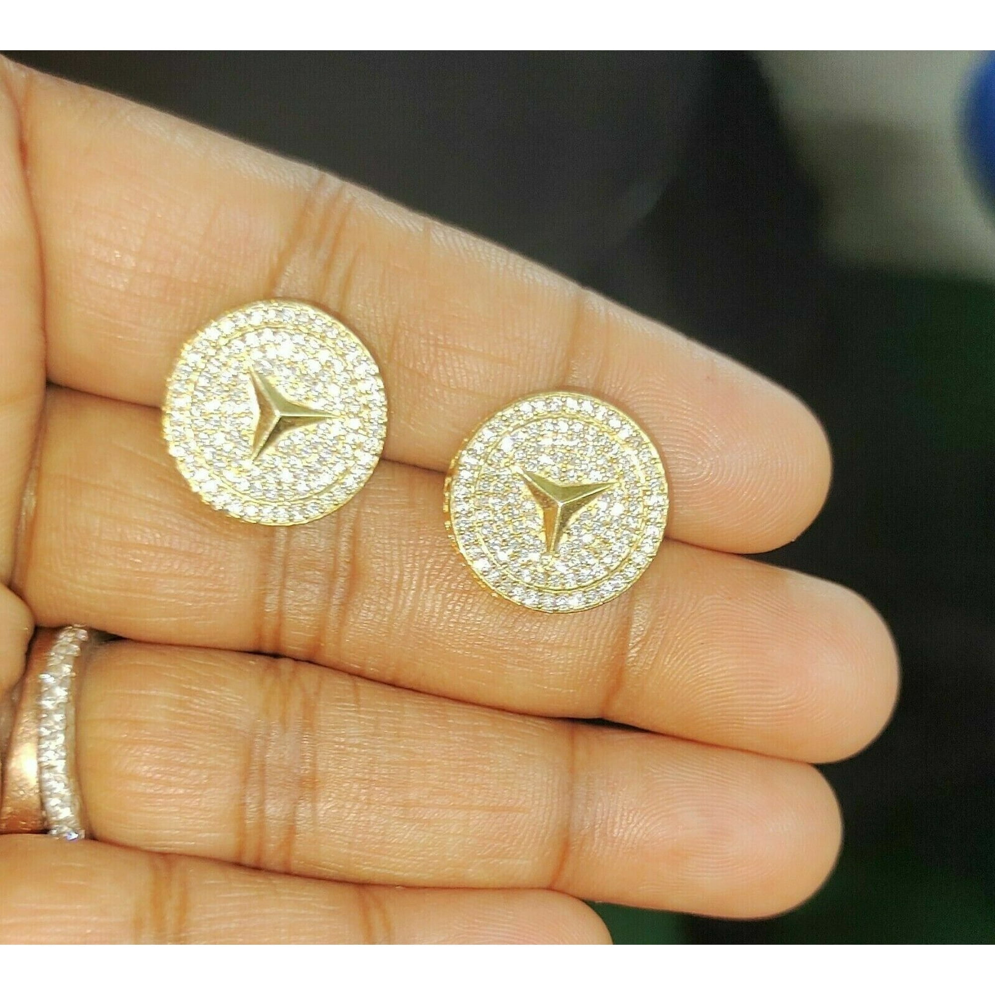 Shop New 1.50Ct Round Cut Moissanite Mercedes-Benz Earrings 14K Yellow ...