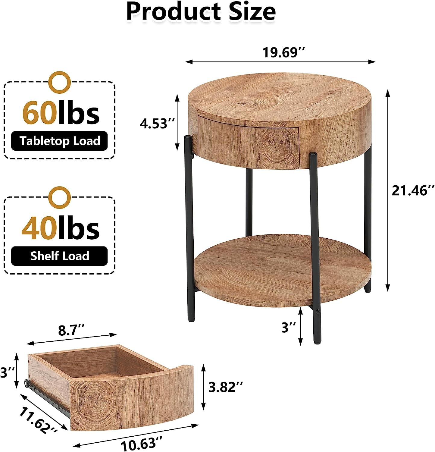 Shop Now Round Side Table – Farmhouse Vintage Style End Table with ...