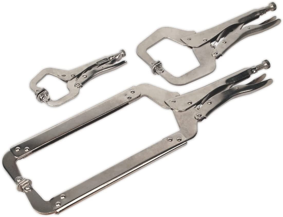 Shop-Tek 3-Pc Locking C-Clamp Set with Swivel Pad (6-Inch, 11-Inch, 18 ...