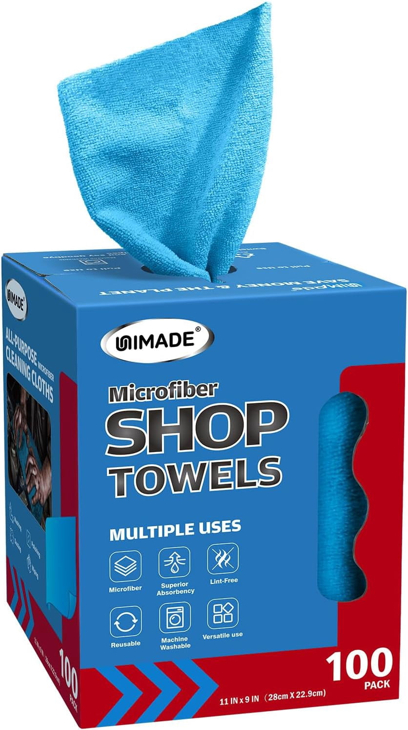 Shop Towels, 100 Sheets Microfiber Cleaning Cloth Commercial Grade ...